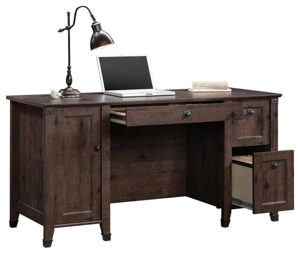 Sauder Carson Forge Engineered Wood Computer Desk in Coffee Oak ...