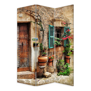 Romantic European Street 3-Panel Room Divider Screen - Contemporary ...