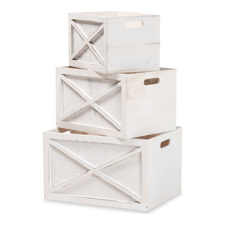 Modern and Contemporary Whitewashed Wood 3-Piece Storage Crate Set ...
