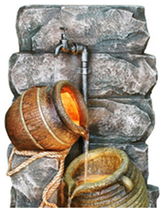 Benzara BM95363 Polyresin Frame Fountain with Leveled Pot Pitchers ...