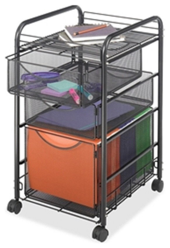 Black Metal Steel Mesh Mobile Filing Cabinet Cart - Contemporary ...