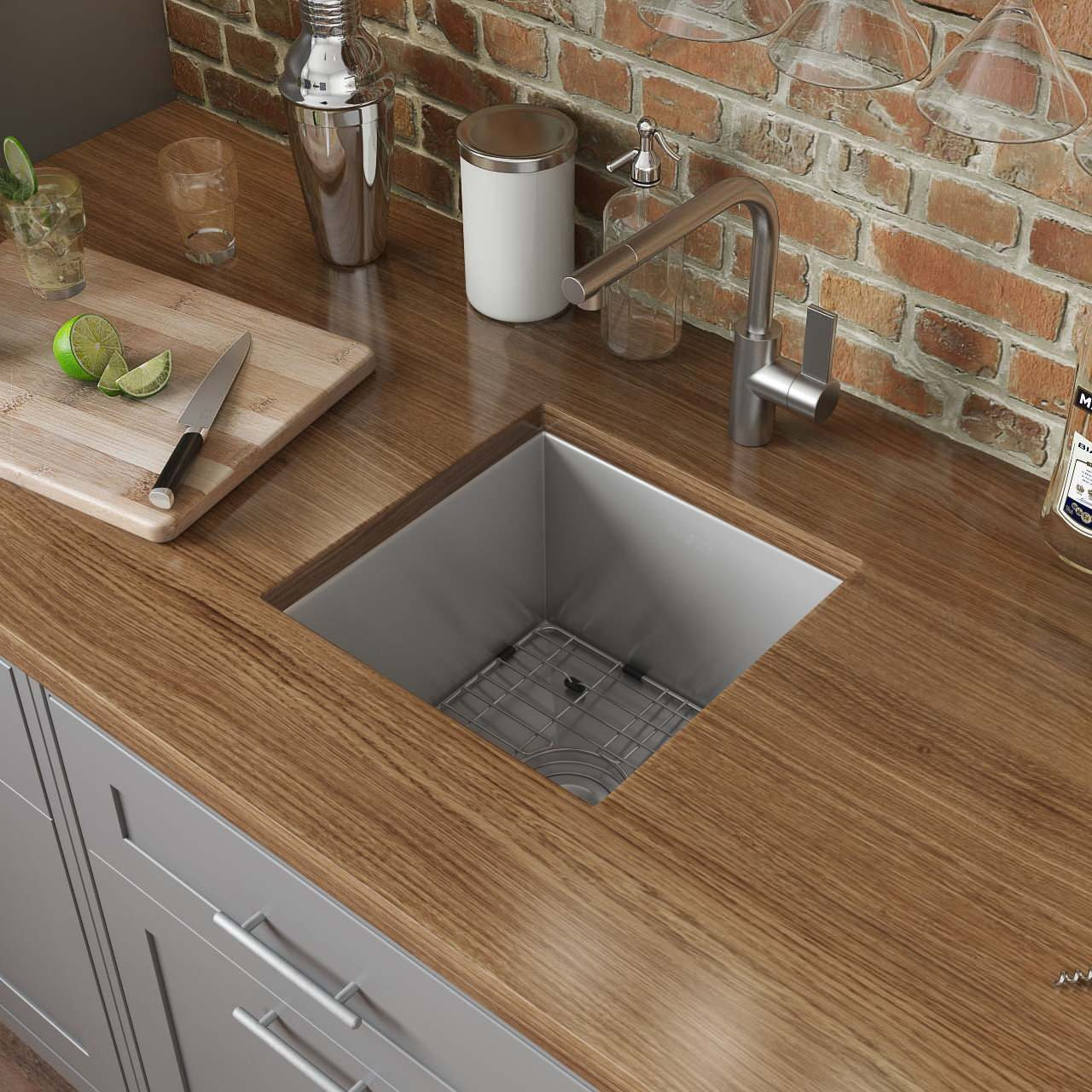 Ruvati RVH7115 15x15" 16 Gauge Zero Raduis Bar Prep Square Kitchen Sink ...