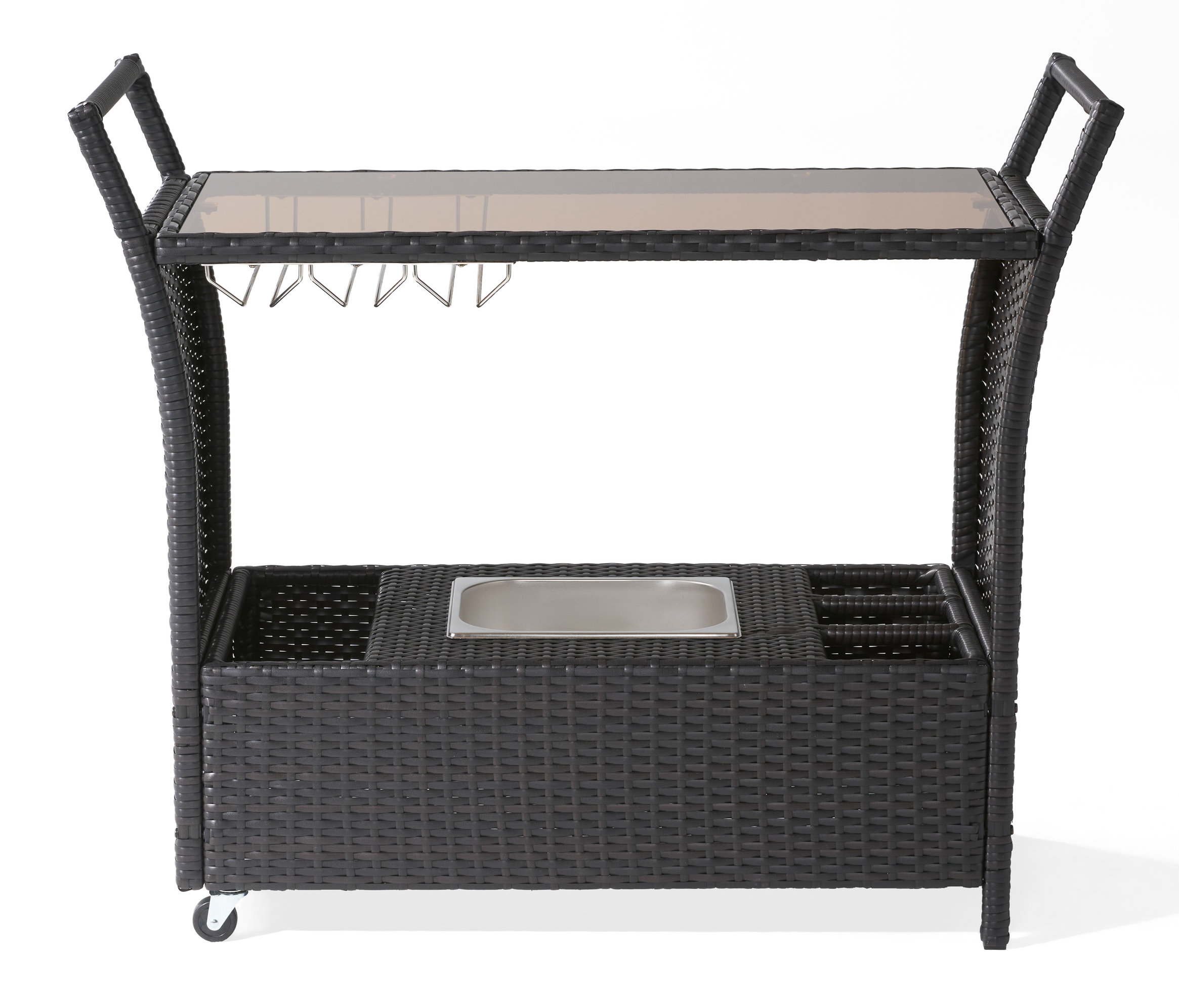 Benett Outdoor Wicker Bar Cart With Tempered Glass Top - Tropical ...
