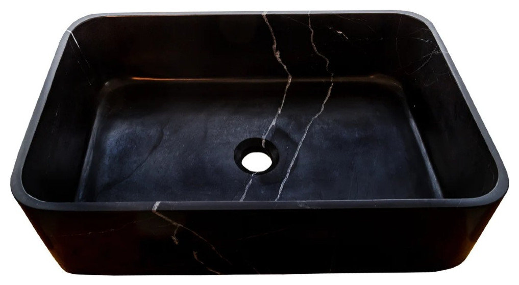 Toros Black Marble Farmhouse Rectangular Sink Polished (W)13.5" (L)21.5 ...