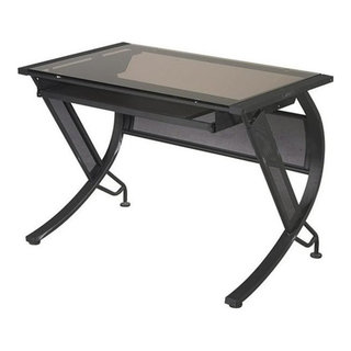 Scranton & Co Modern Steel & Glass Computer Desk with Keyboard Tray in ...