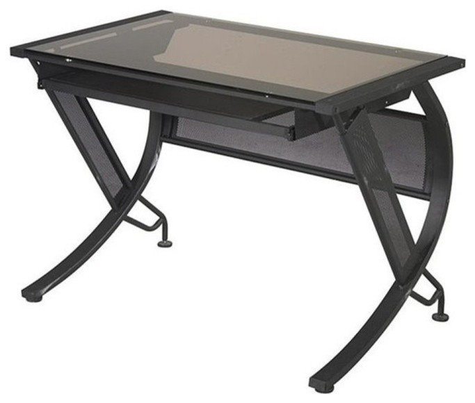 Scranton & Co Modern Steel & Glass Computer Desk with Keyboard Tray in ...
