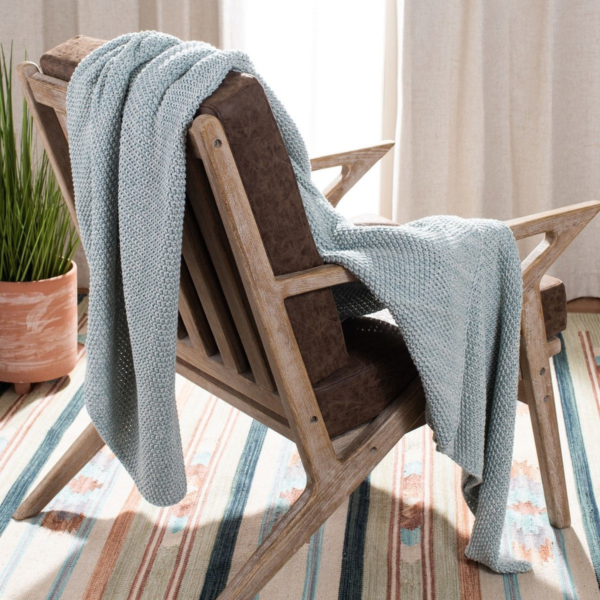 Safavieh Liliana Knit Throw Dull Blue/Natural 50" X 60", 50"x60 ...