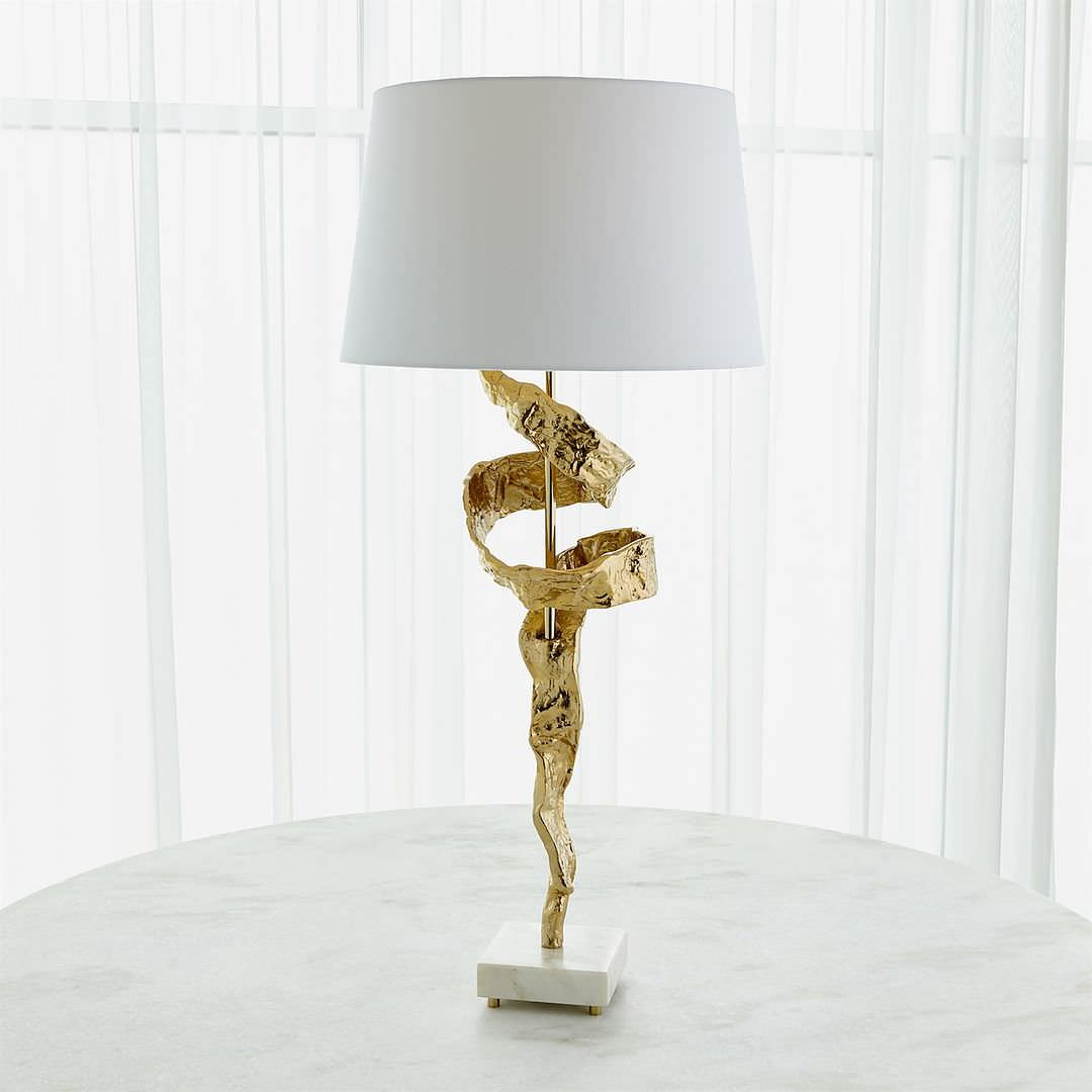 Modern Gold White Twisted Ribbon Table Lamp Brass Marble Swirl 43 x 19 ...