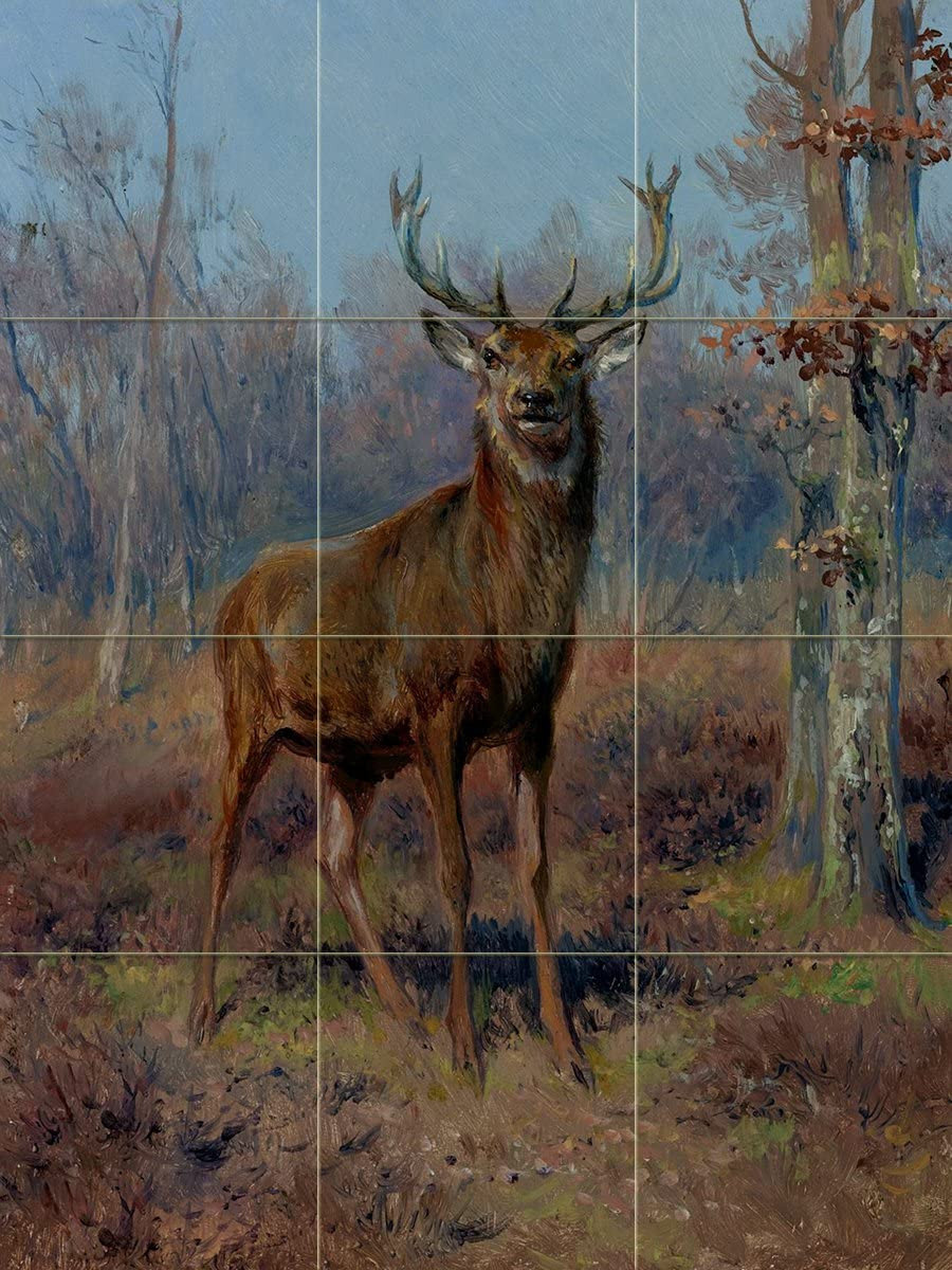 Tile Mural Deer at the edge of the forest Backsplash, Four Inch Marble ...
