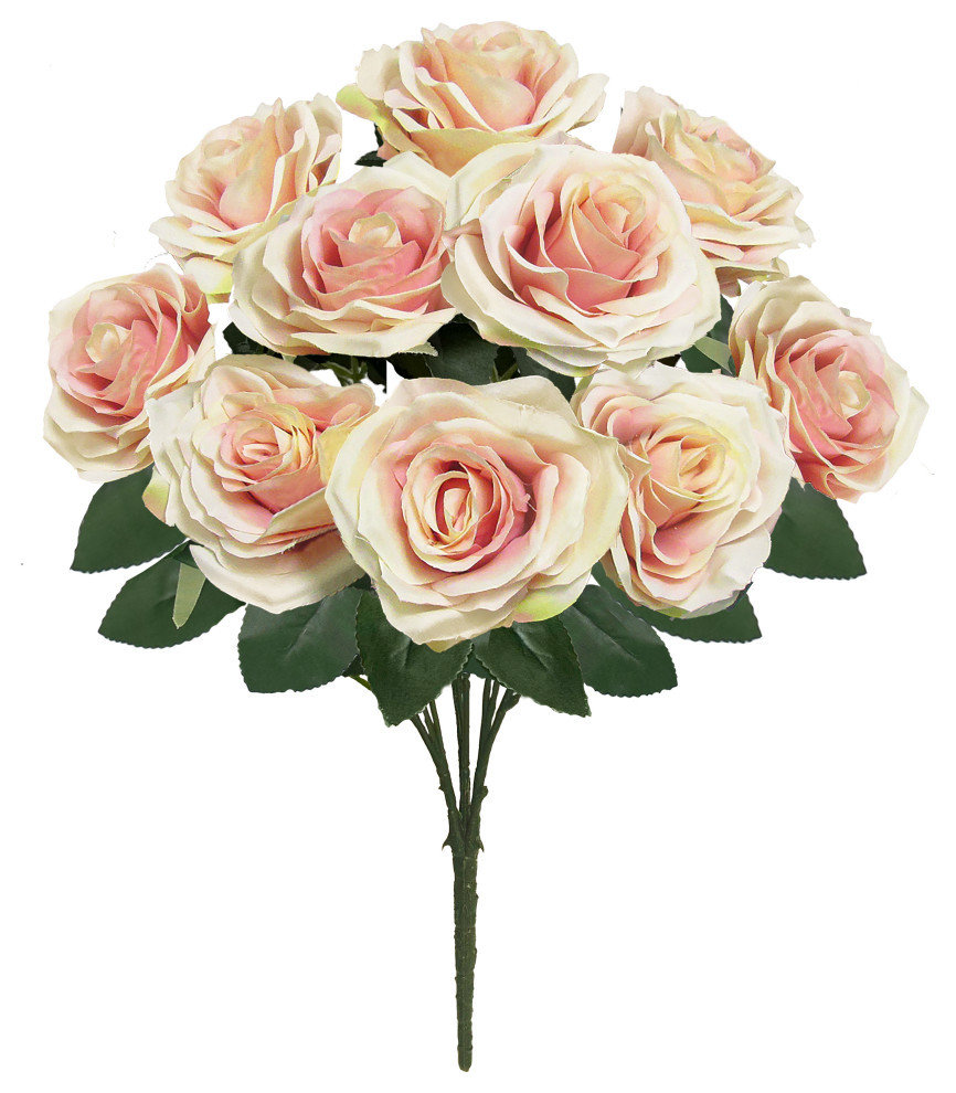 Set of 2 Ivory Pink Artificial Queen Rose Flower Stem Bush Bouquet 18 ...