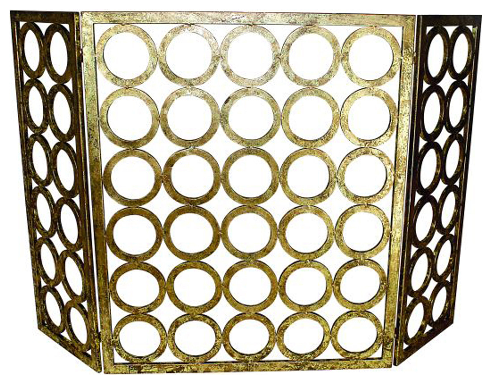 3-Panel Fireplace Screen in Italian Gold and Circle Design ...