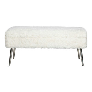 Huggy Luxury Plush Faux Fur Upholstered Storage Bench - Natural ...
