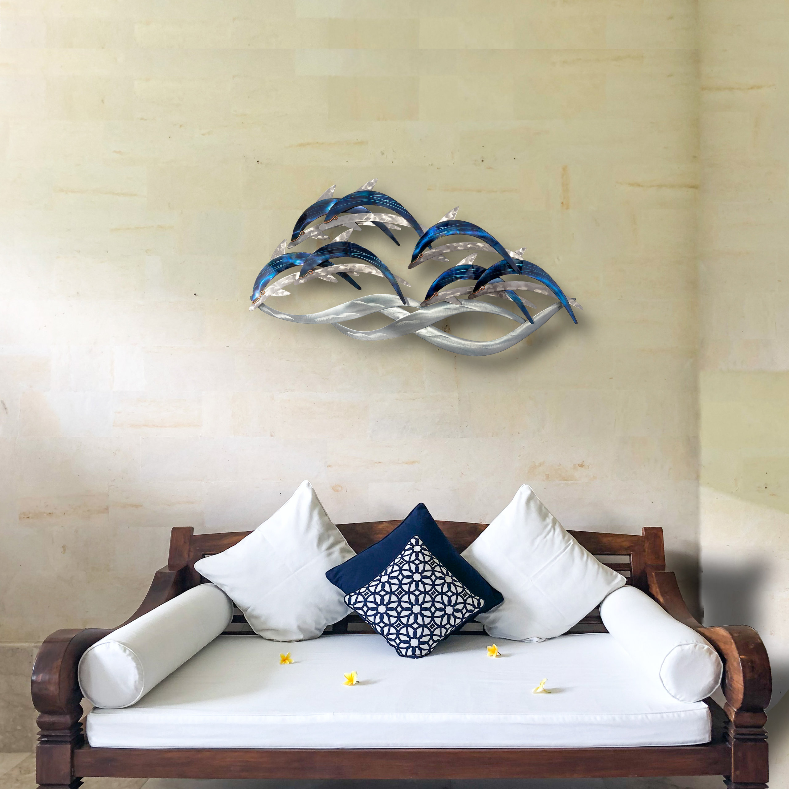 Coastal Home Decor 'Dolphin Waves' - Tropical Dolphin Art on Stainless ...