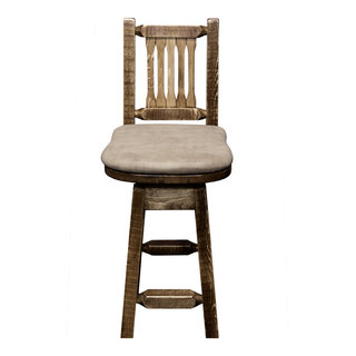 Homestead Bar Stool With Back and Swivel, Buckskin Upholstery, Stain ...