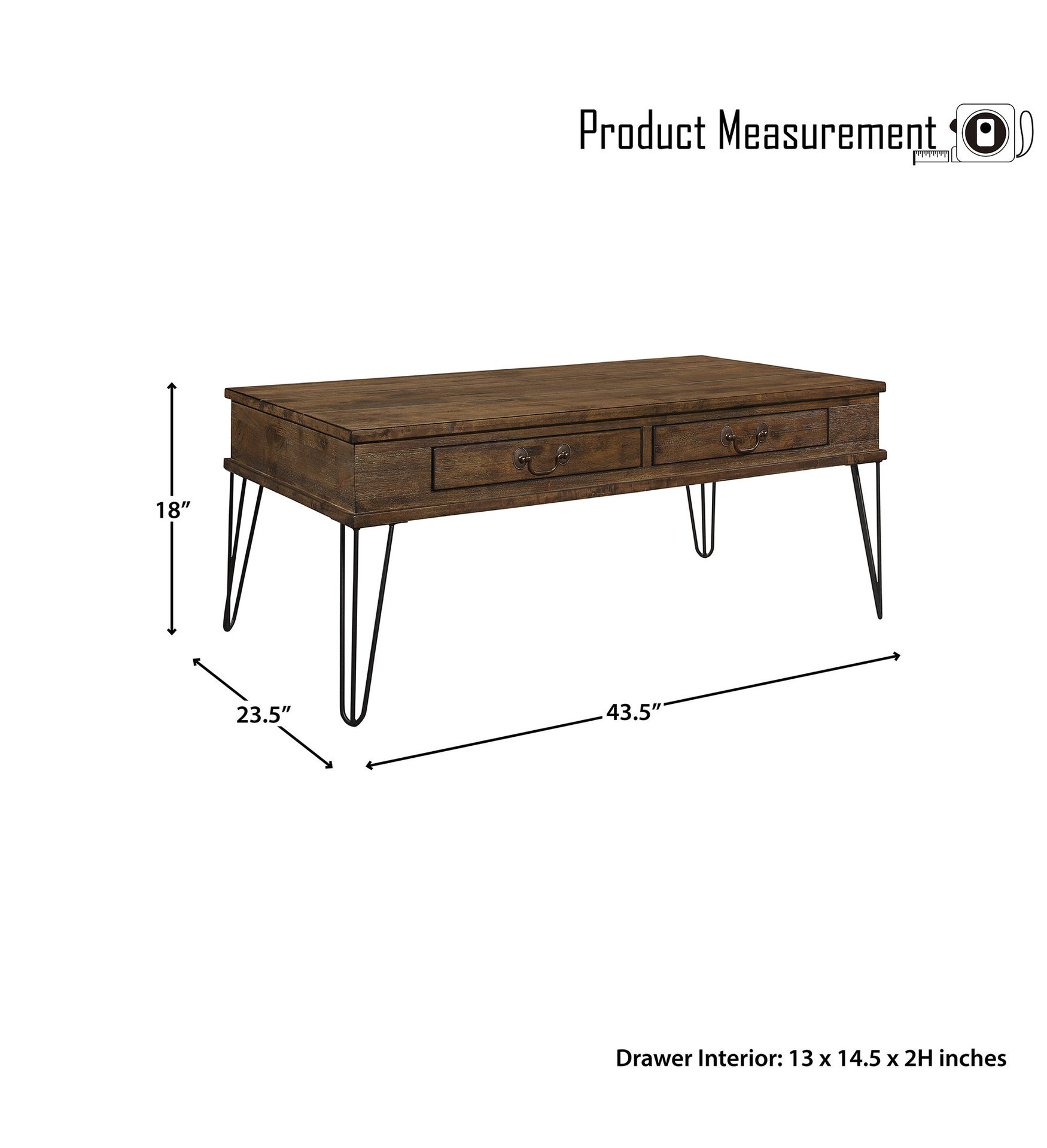 Rustic Oak Rectangular Coffee Table with Hairpin Legs and Storage ...
