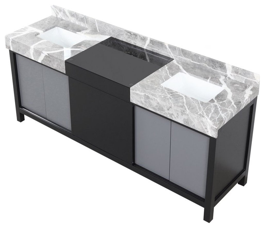Lexora Home Zilara 60" Double Marble Top Bathroom Vanity in Black and ...
