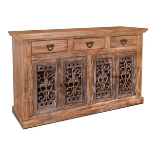 Rustic Reclaimed Wood Metal Front Console - Mediterranean - Console ...