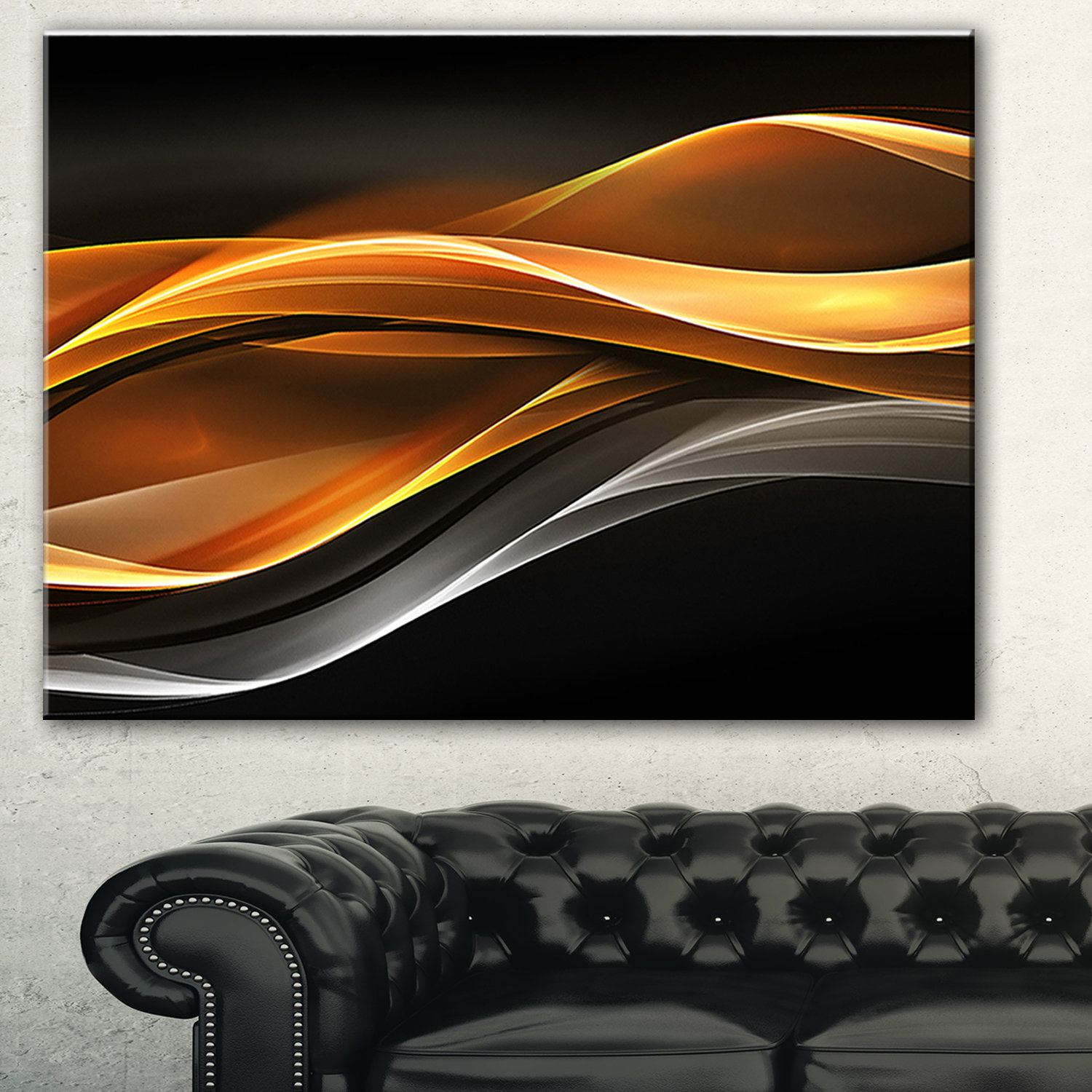 "Gold Silver Inward Lines" Abstract Digital Canvas Print, 40"x20 ...