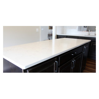 White Kitchen with White Subway Tile and Eternia Quartz Countertop ...