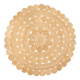 Daisy Hippy Jute Medallion Circle Natural Round Area Rug, 6' Round ...