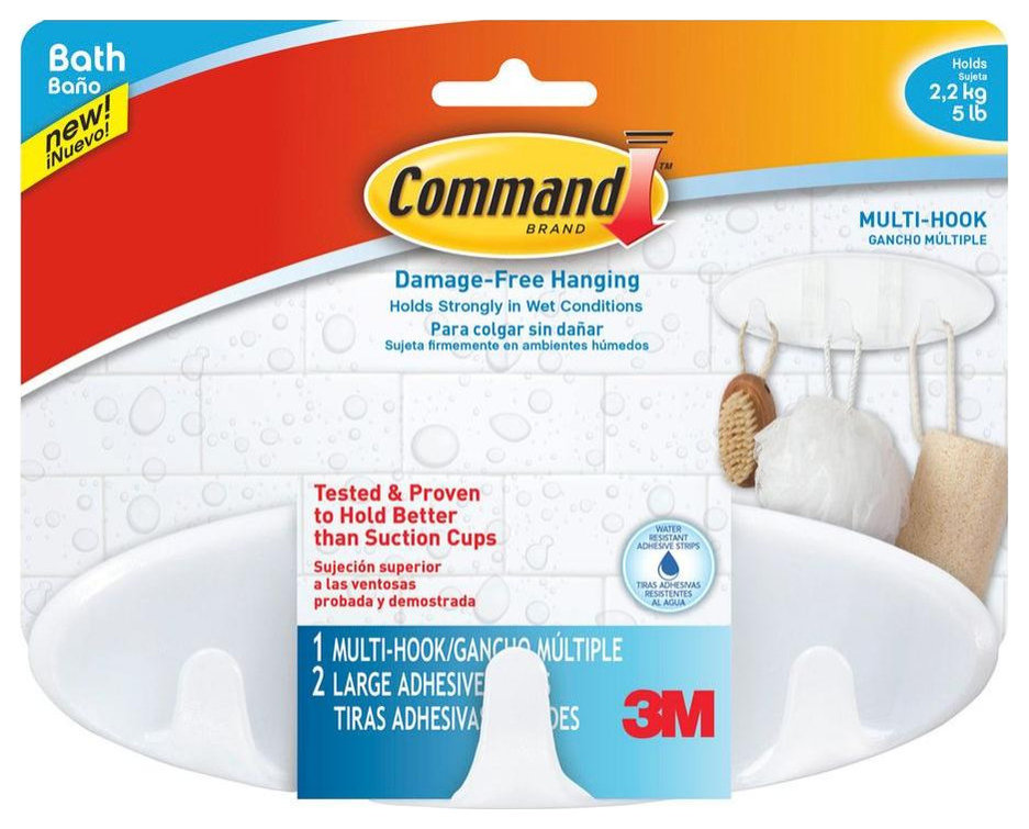 Command™ BATH21-ES Bath Multi-Hook w/ 2 Large Water-Resistant Strips ...