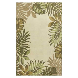 3'X5' Ivory Hand Tufted Bordered Tropical Leaves Indoor Area Rug ...