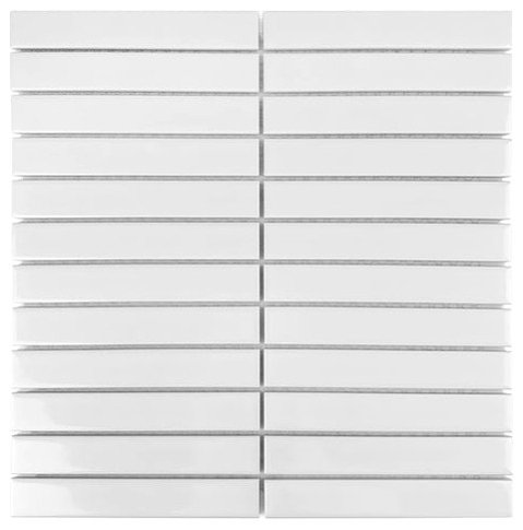 Gio White Glossy 1" X 6" Stacked Linear Porcelain Mosaic Tile, 11 ...