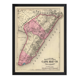 Cape May County Map Framed Art 1872, Vintage NJ Wall Decor, 24x36 ...