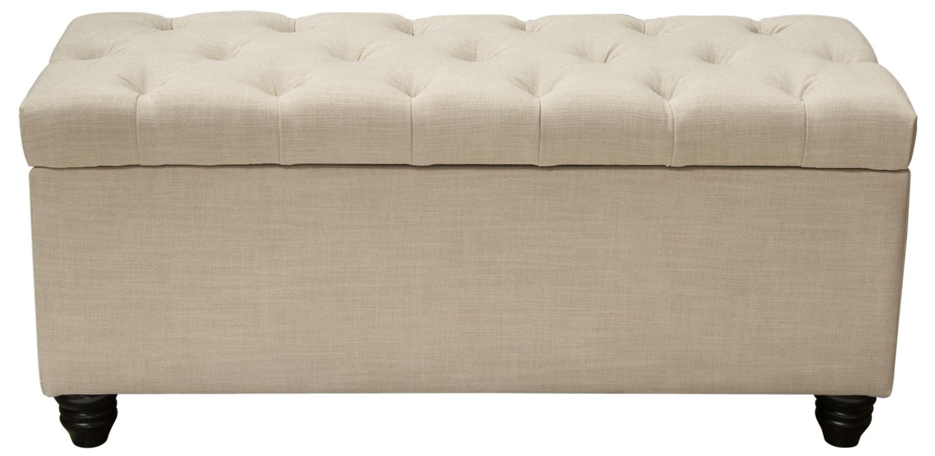 Linen Tufted Trunk with Lift Top Storage and Wooden Bun Feet, Beige and ...