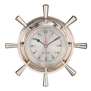 Brass Quartz Ship Wheel Clock - Beach Style - Wall Clocks - by Brass ...