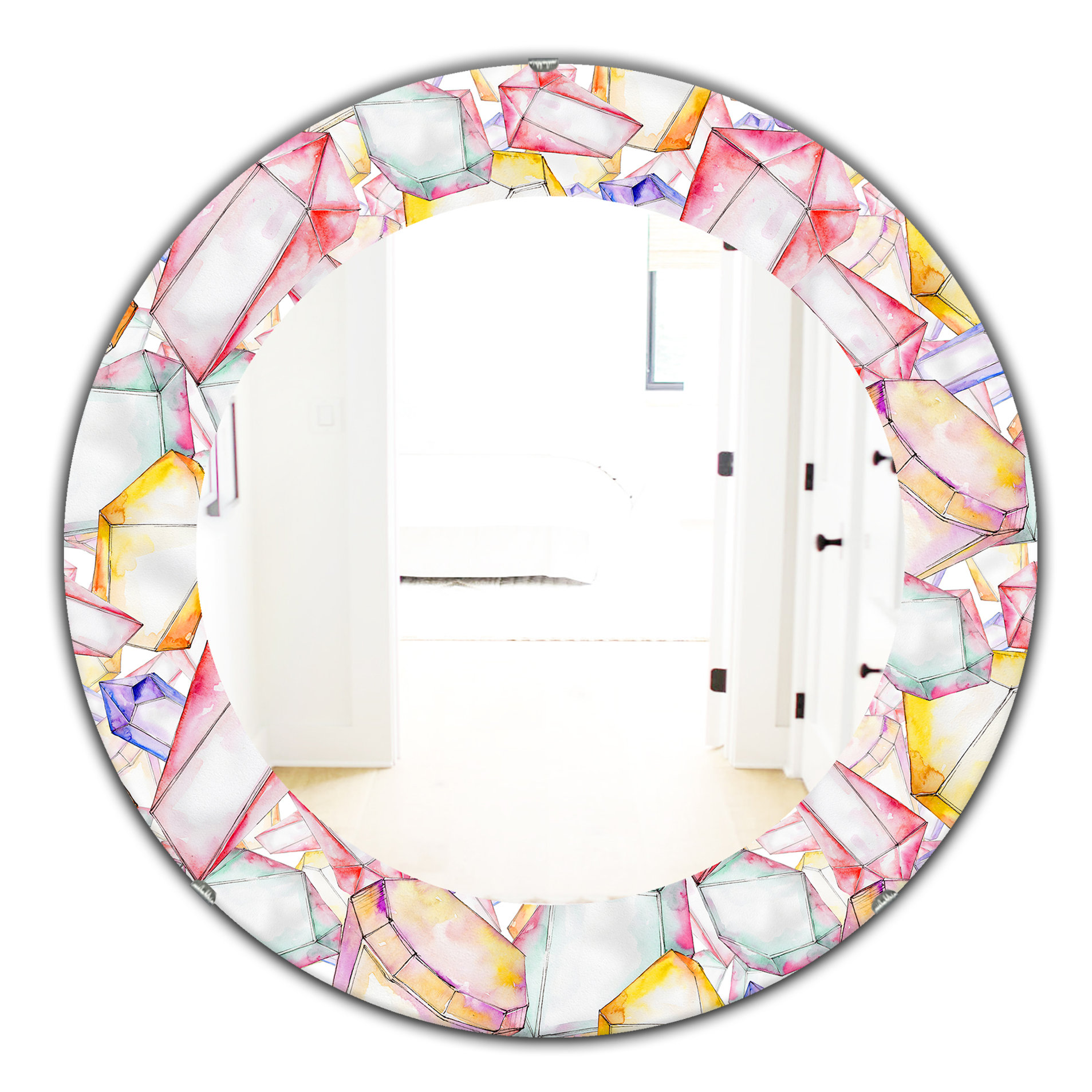 Colorful Diamond Rock Jewelry Mineral Frameless Oval Round Wall Mirror ...