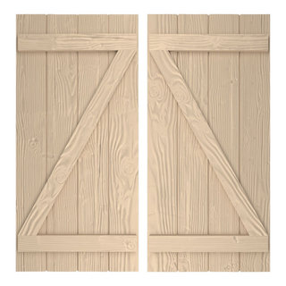 Rustic 4 Board Joined B-N-B Faux Wood Shutters, 22x64" - Rustic ...