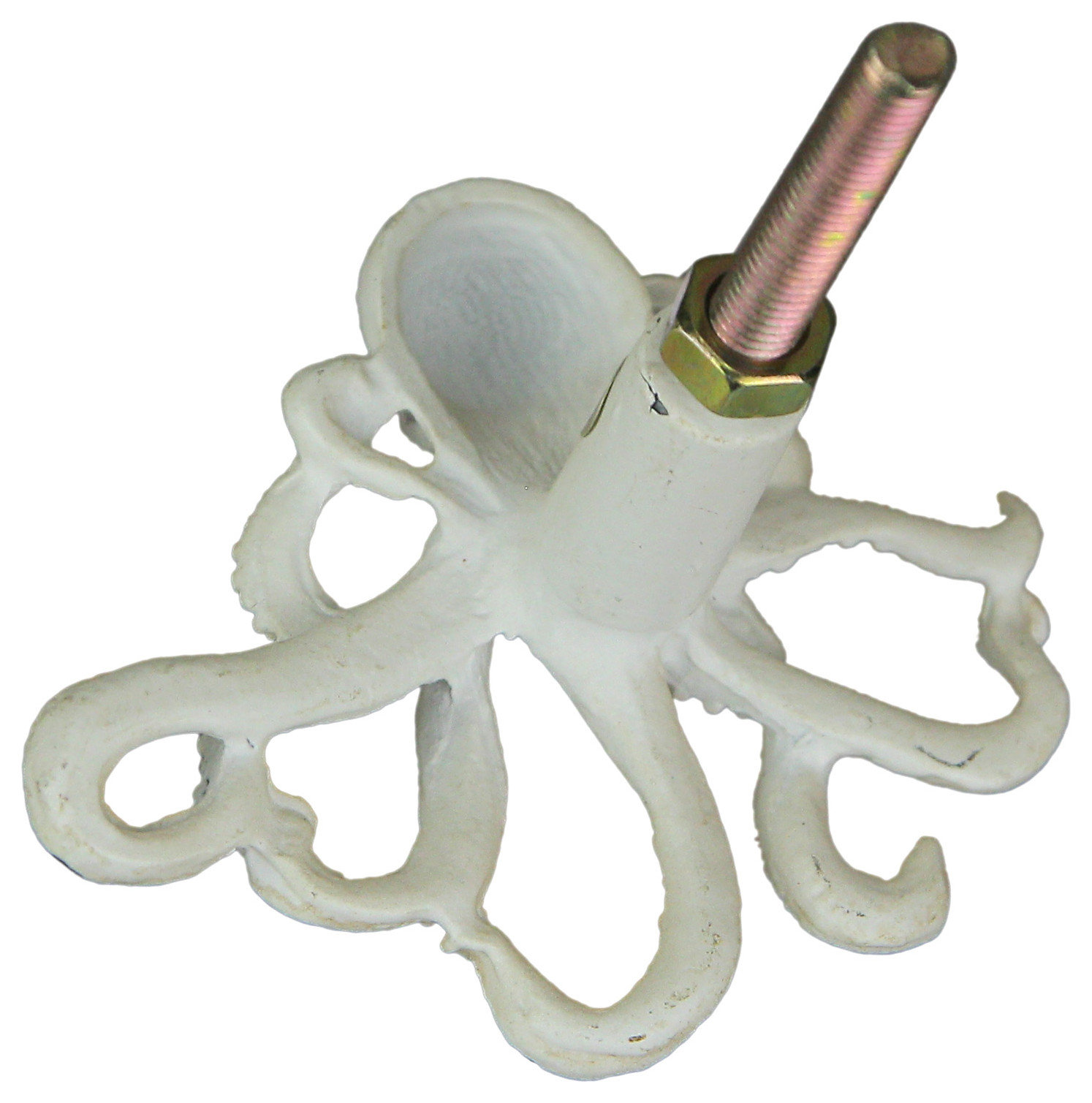 Set of 6 Distressed Finish Coastal White Cast Iron Octopus Drawer Pulls ...