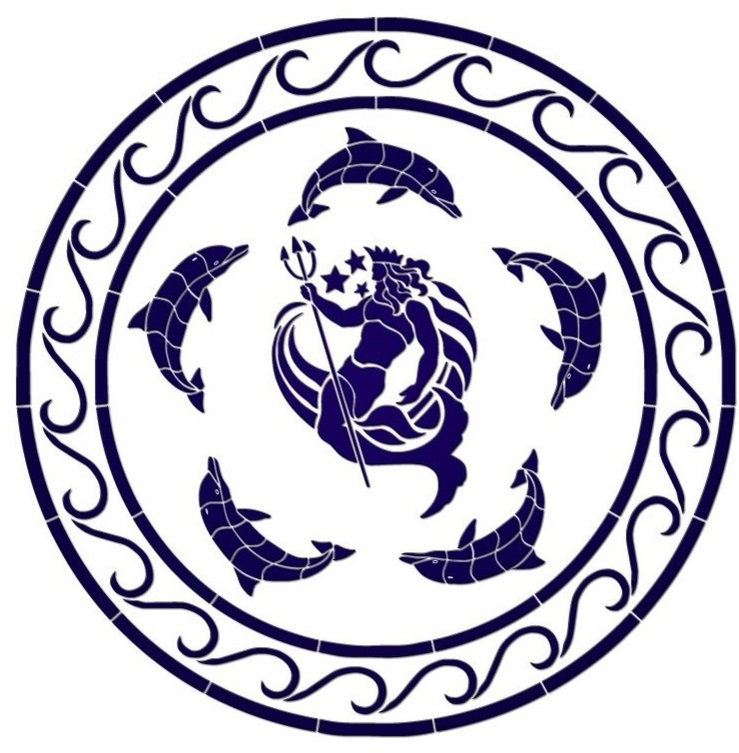Dolphin & Neptune Medallion Ceramic Swimming Pool Mosaic, 48"x48 ...