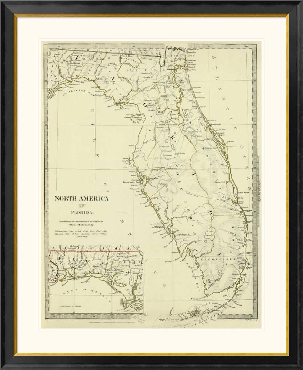 "Florida, 1834" by Society for the Diffusion of Useful Knowledge, 23x26", 38"x1.5"x46 ...