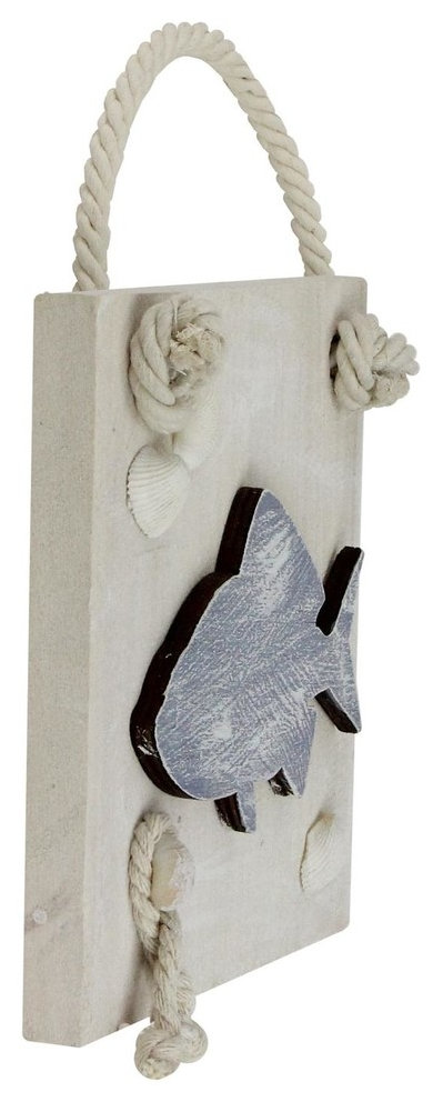 6" Blue and White Cape Cod Inspired Fish Wall Hanging Plaque With ...