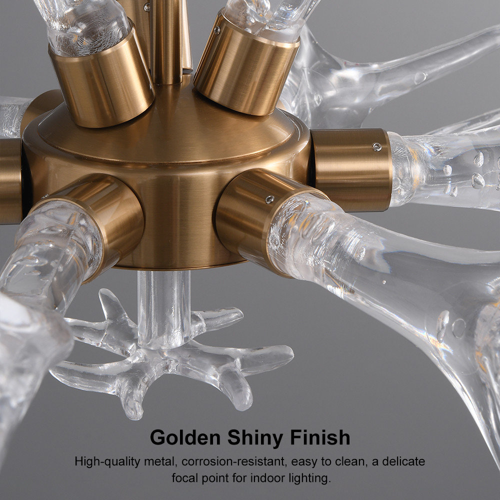 Gold 9-Light Resin Deer Horn Antler Ceiling Chandelier Light ...