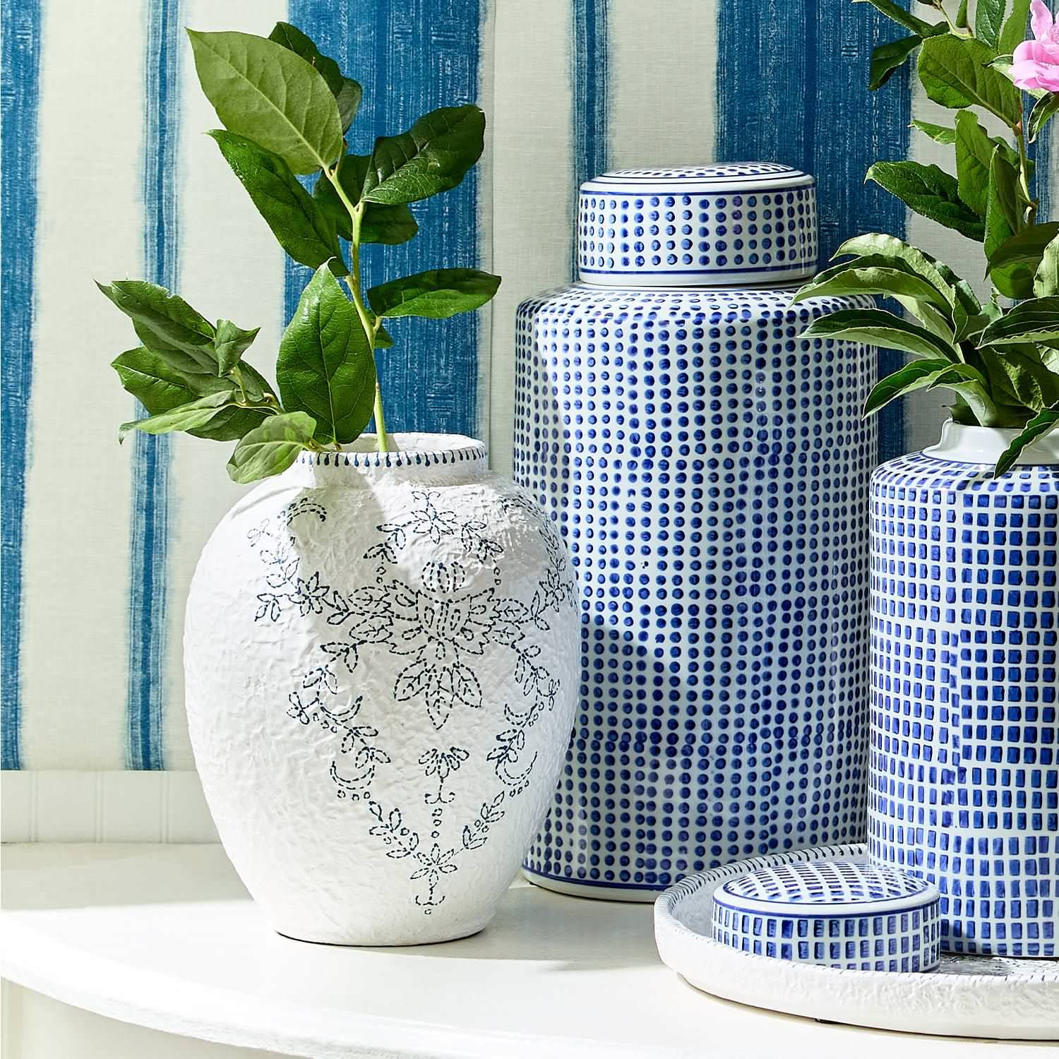 Tozai Home Set of 2 Blue and White Vases - Traditional - Vases - by ...