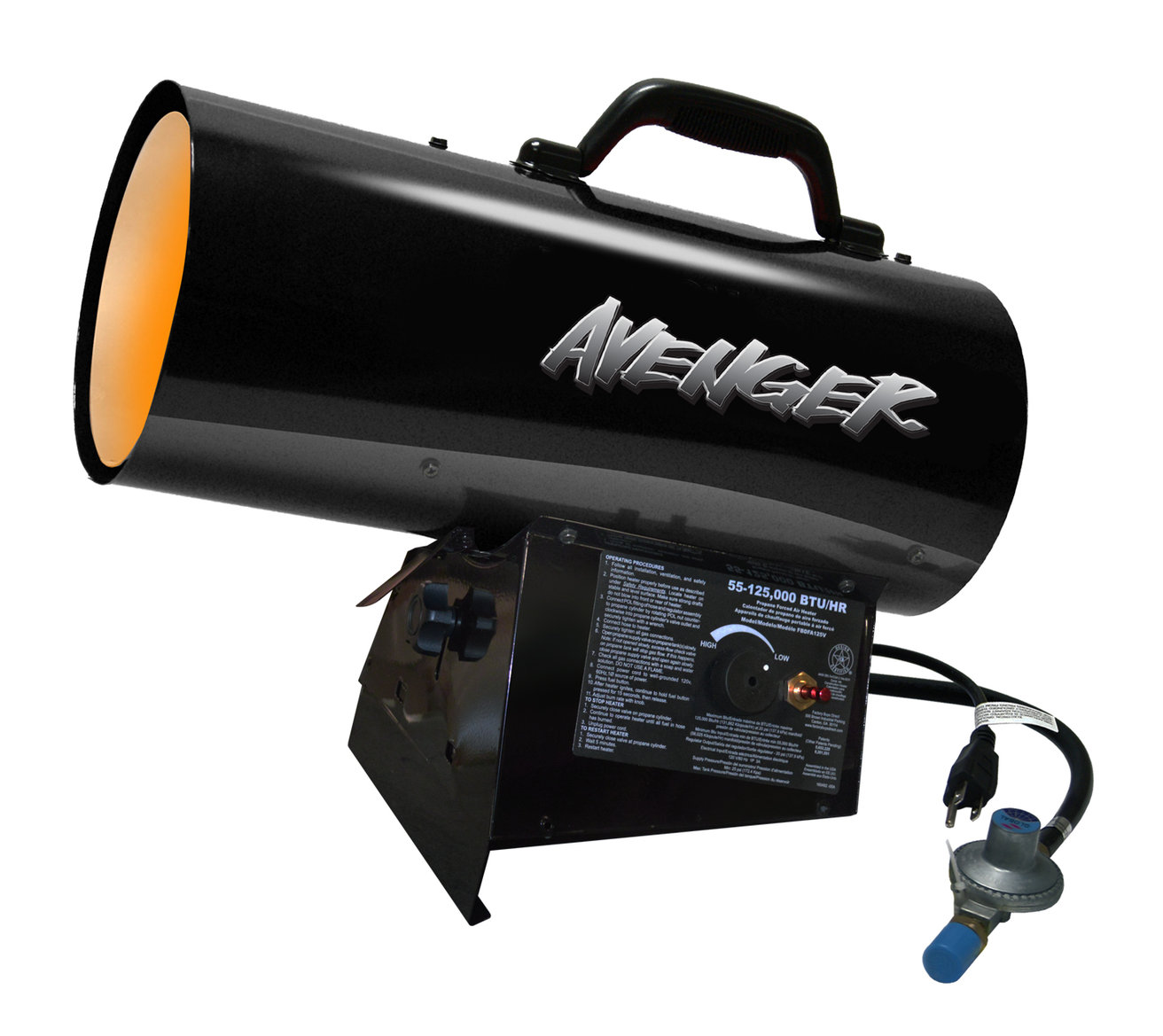 Avenger Portable Forced Air Propane Heater, 125,000 BTU, FBDFA125V ...
