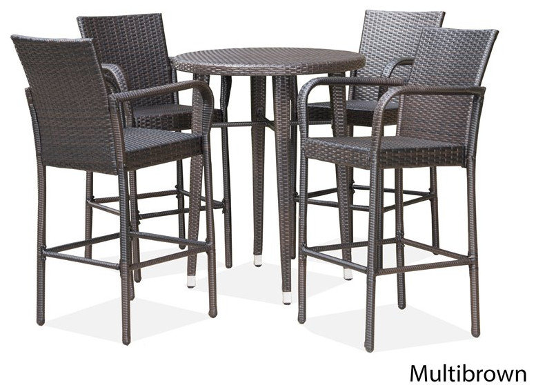 Noble House Patina Outdoor 5-Pc Multi Brown Wicker 32.5" Round Bar ...