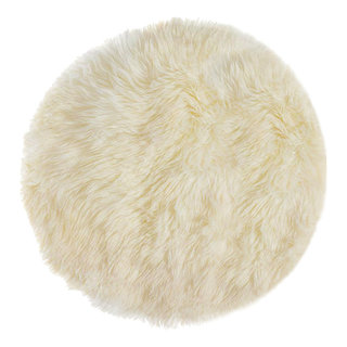 5' Off White Round Shag Sheepskin Area Rug - Contemporary - Area Rugs ...