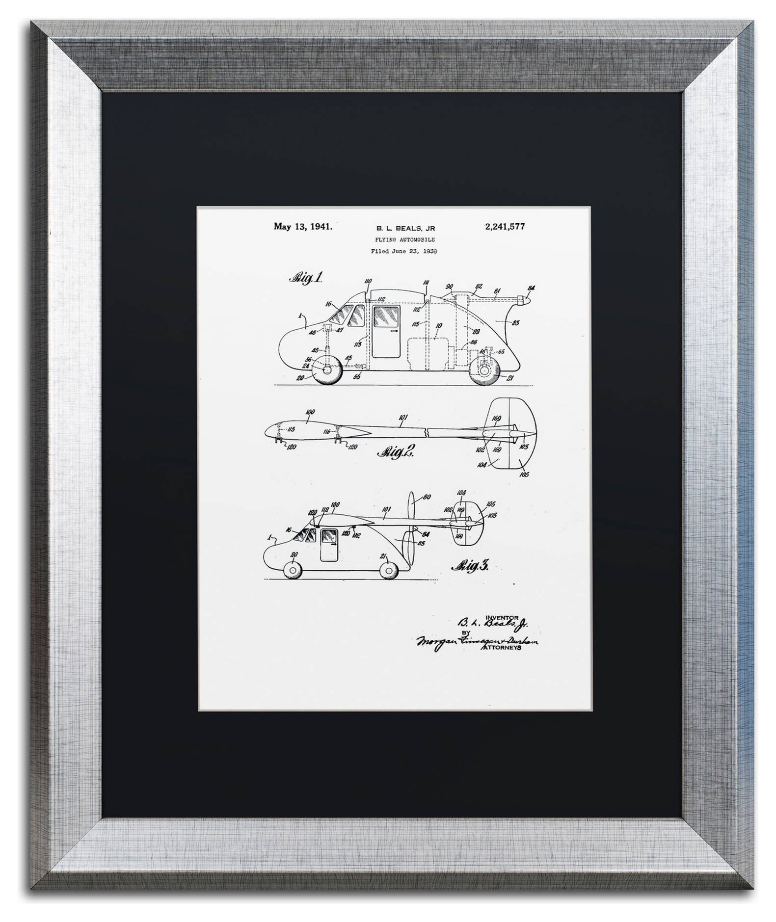 'Flying Car Patent 1941 White' Art, , Silver Frame, Black Mat, 16x20 ...
