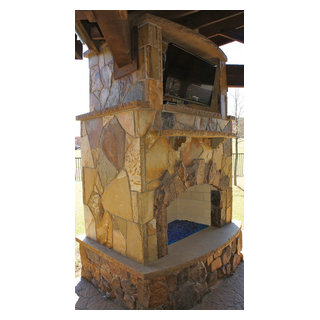 Moss Boulder and Oklahoma Flagstone Fireplace - Rustic - Dallas - by ...