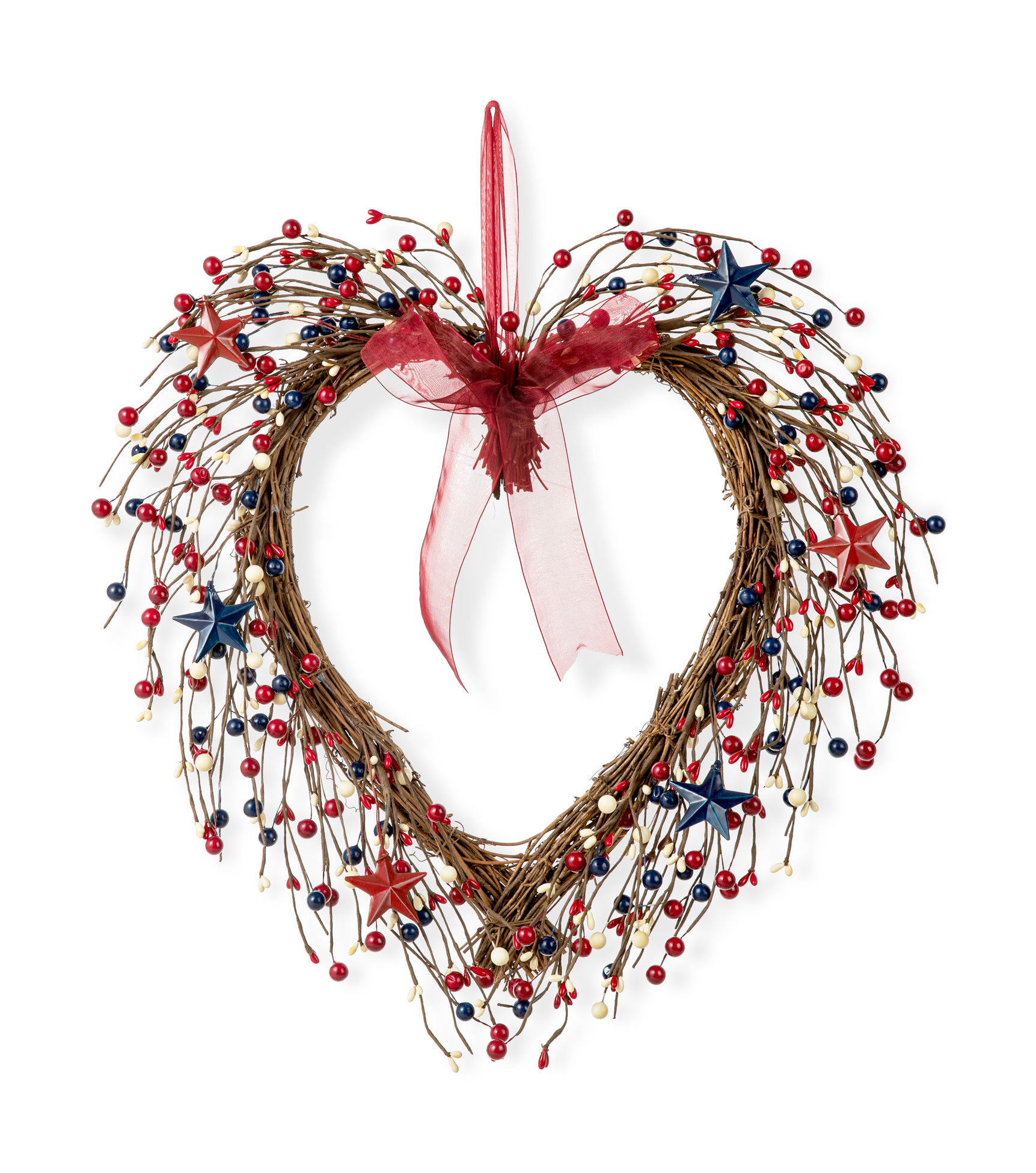 17"H Patriotic/Americana Berry Heart Wreath - Traditional - Wreaths And ...