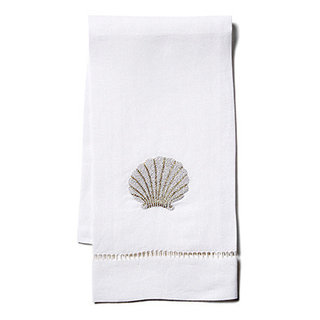 Shell Fingertip Towel, White Linen - Bath Towels - by Hamburg House | Houzz