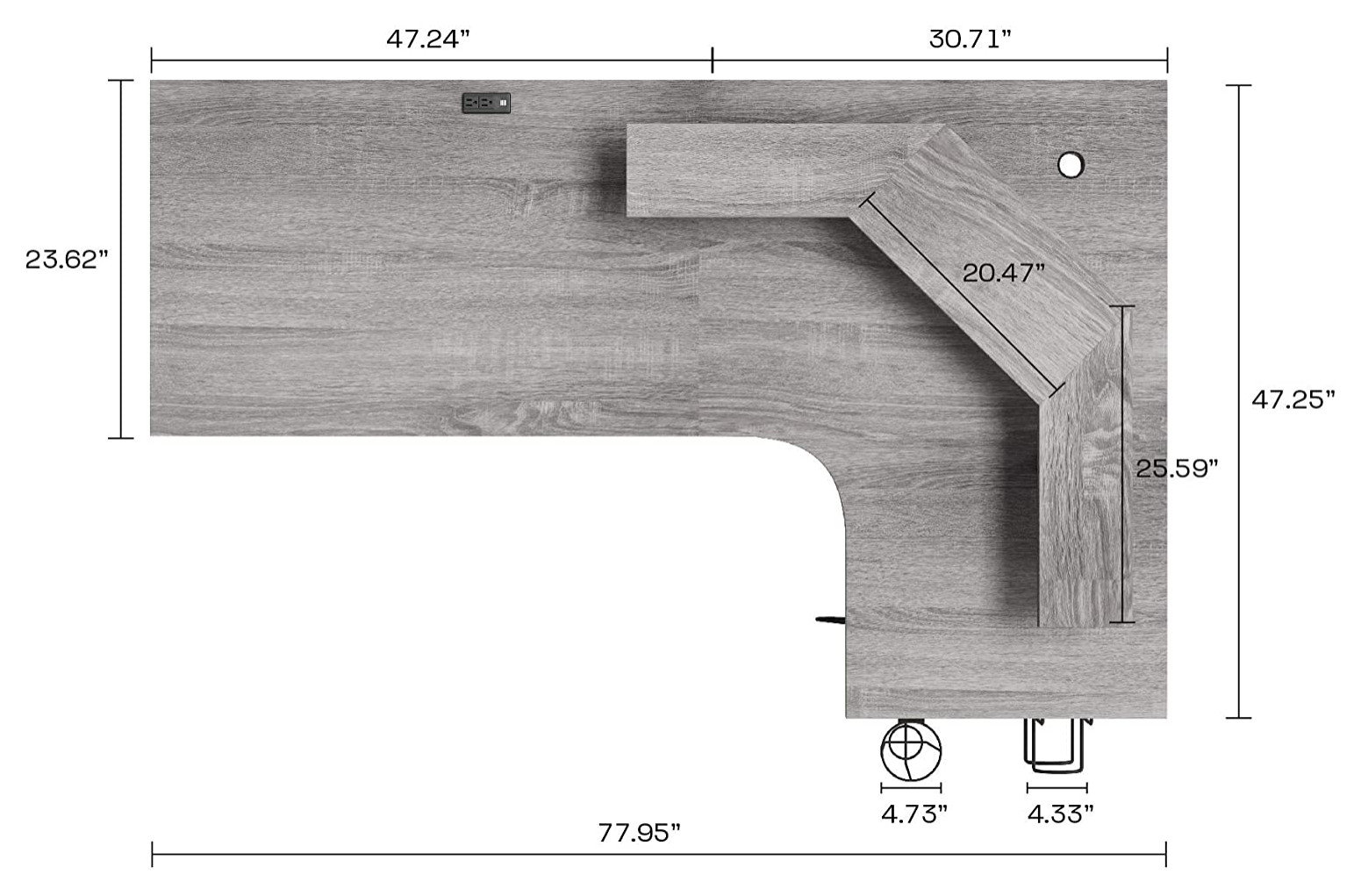 Sleek Modern L-Desk, Elevated Monitor Stand, Charging Station, Gray ...