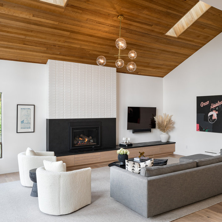 75 Mid-Century Modern Wood Ceiling Living Room Ideas You'll Love ...