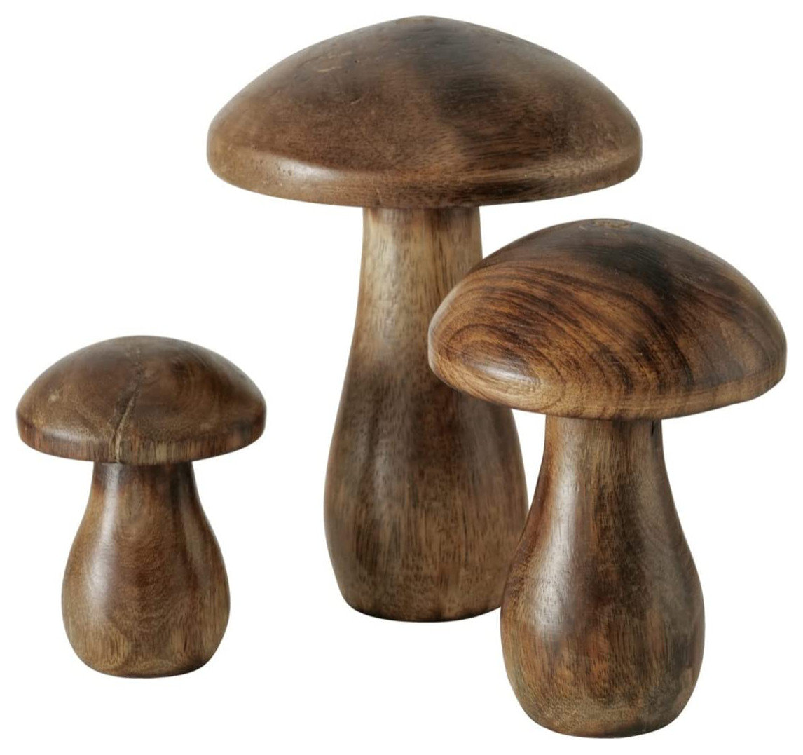 3 Piece Wooden Mushroom Set - Rustic - Decorative Objects And Figurines ...