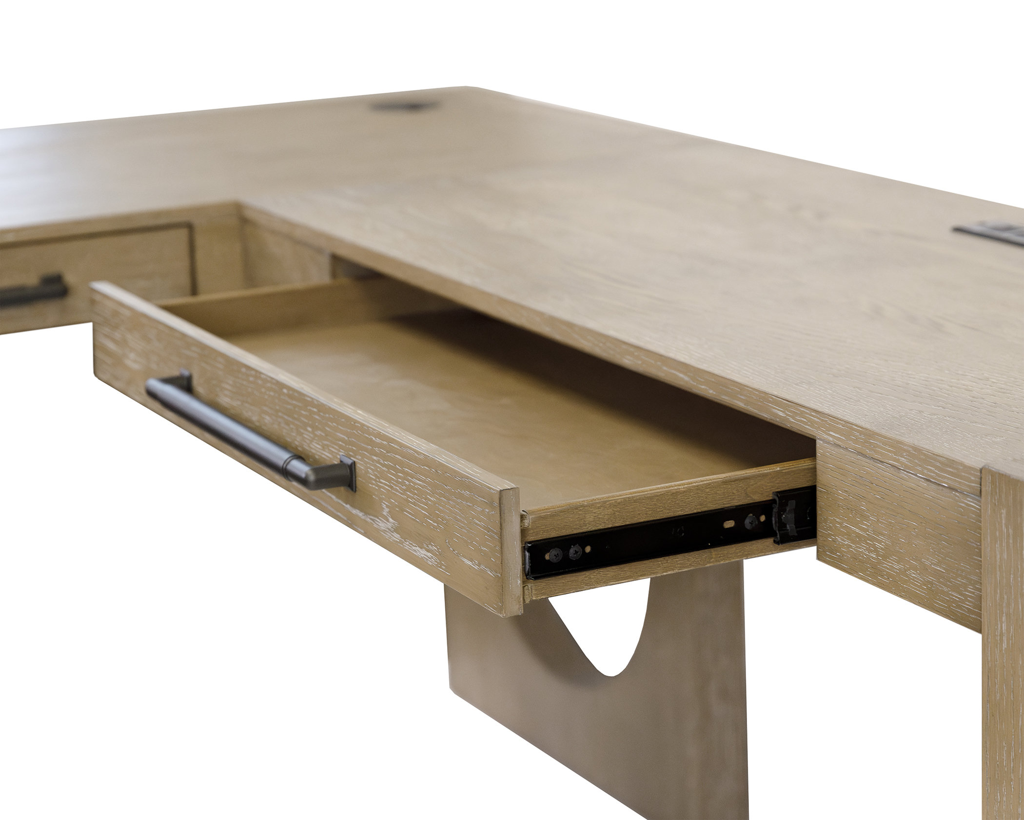 Modern Wood L-Shape Pedestal Desk With Right Facing Open Return, Light ...