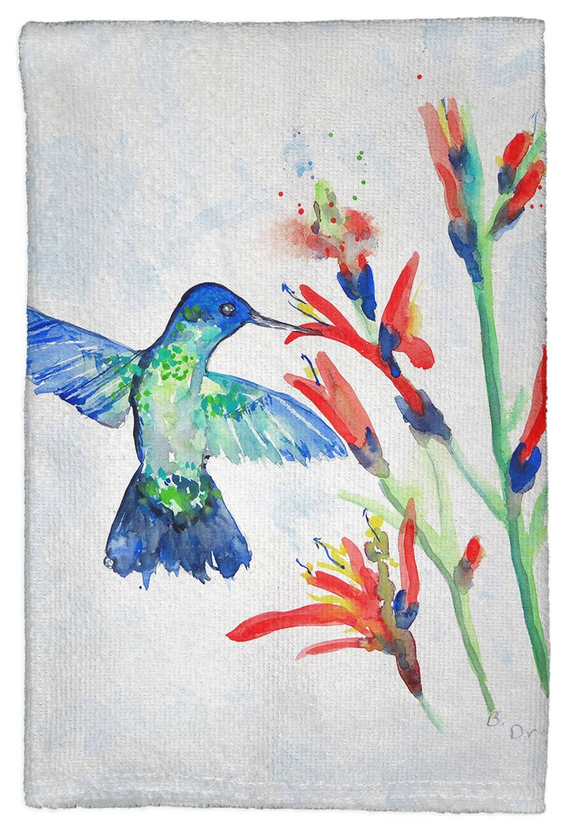 Hummingbird & Fire Plant Kitchen Towel - Two Sets of Two (4 Total), 16 ...